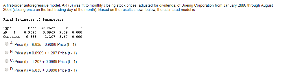 Solved A first-order autoregressive model, AR (3) was fit to | Chegg.com
