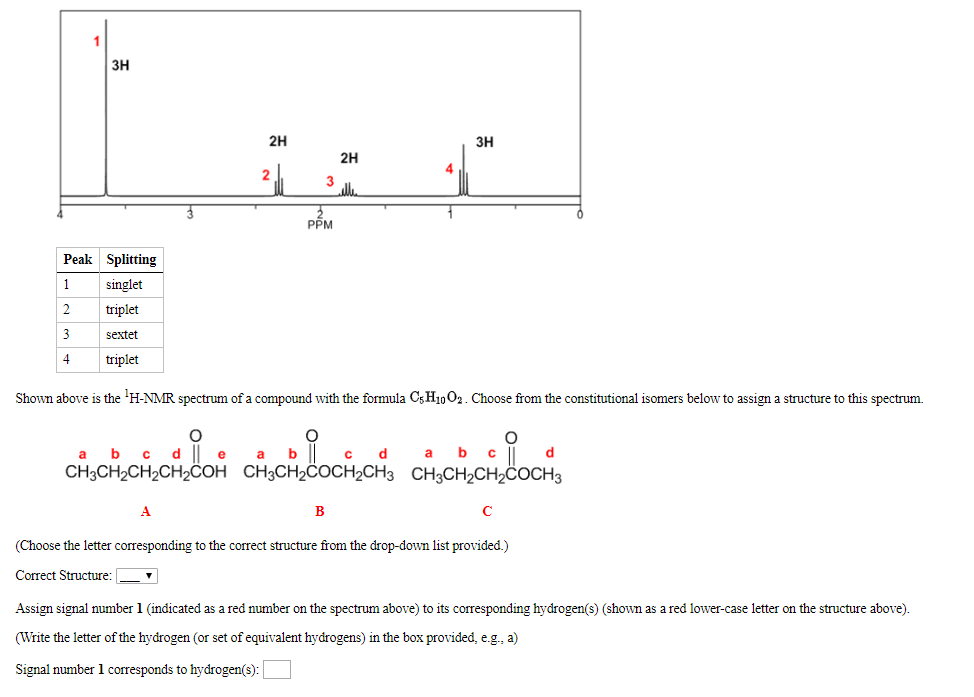 Solved 개 2H Com Peak Splitting singlet triplet sextet | Chegg.com