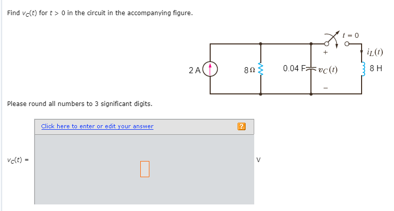 Solved Find vc(t) for t> 0 in the circuit in the | Chegg.com