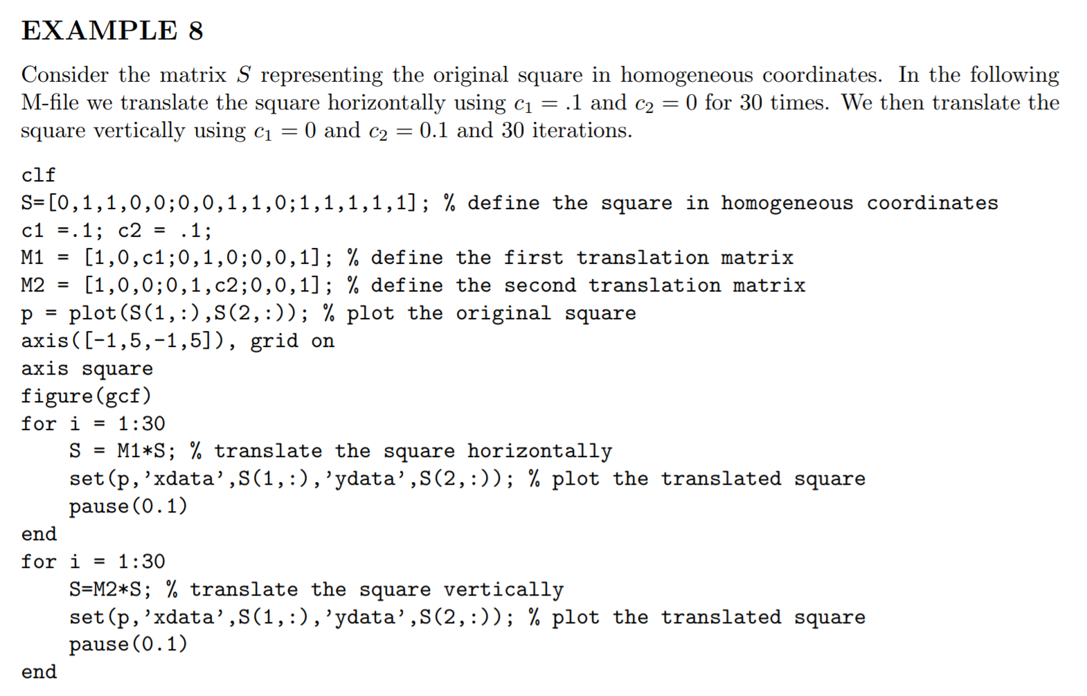 Solved 6. Modify the M-file in EXAMPLE 8 adding translations | Chegg.com