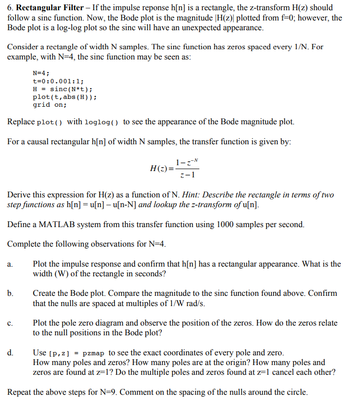 6. Rectangular Filter - If the impulse reponse h[n] | Chegg.com