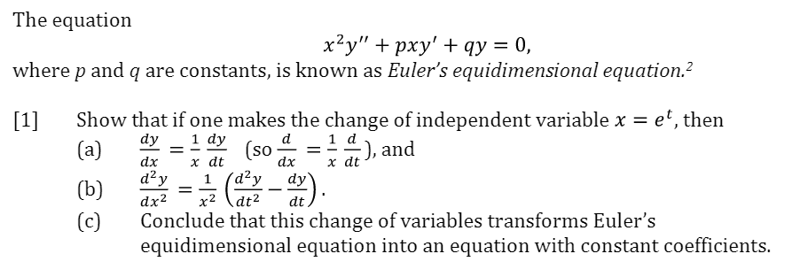 Solved The equation x^2y" + pxy' + qy = 0, where p and q | Chegg.com