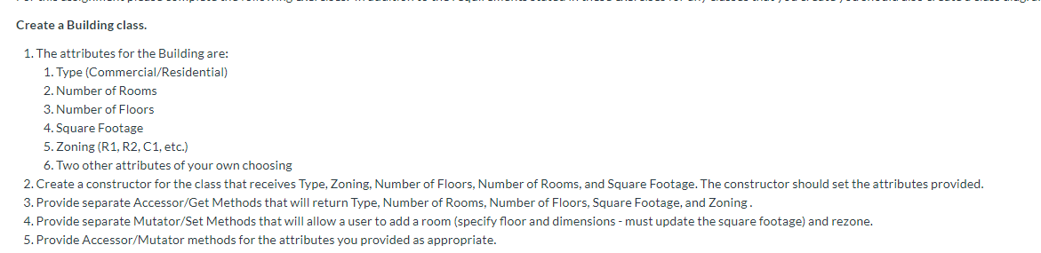 Solved Create a Building class. 1. The attributes for the | Chegg.com