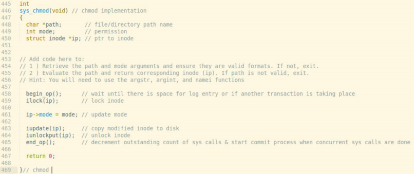 Solved xv6 chmod function. Most of the code is below, | Chegg.com