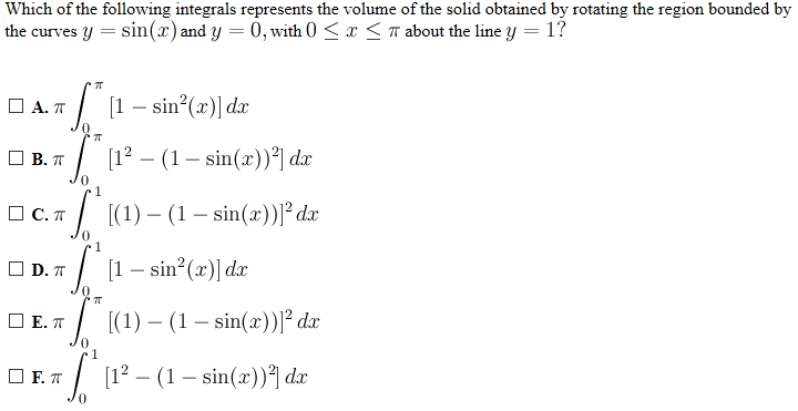 Solved Which of the following integrals represents the | Chegg.com