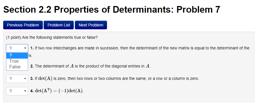 Solved Section 2.2 Properties of Determinants: Problem 7 | Chegg.com