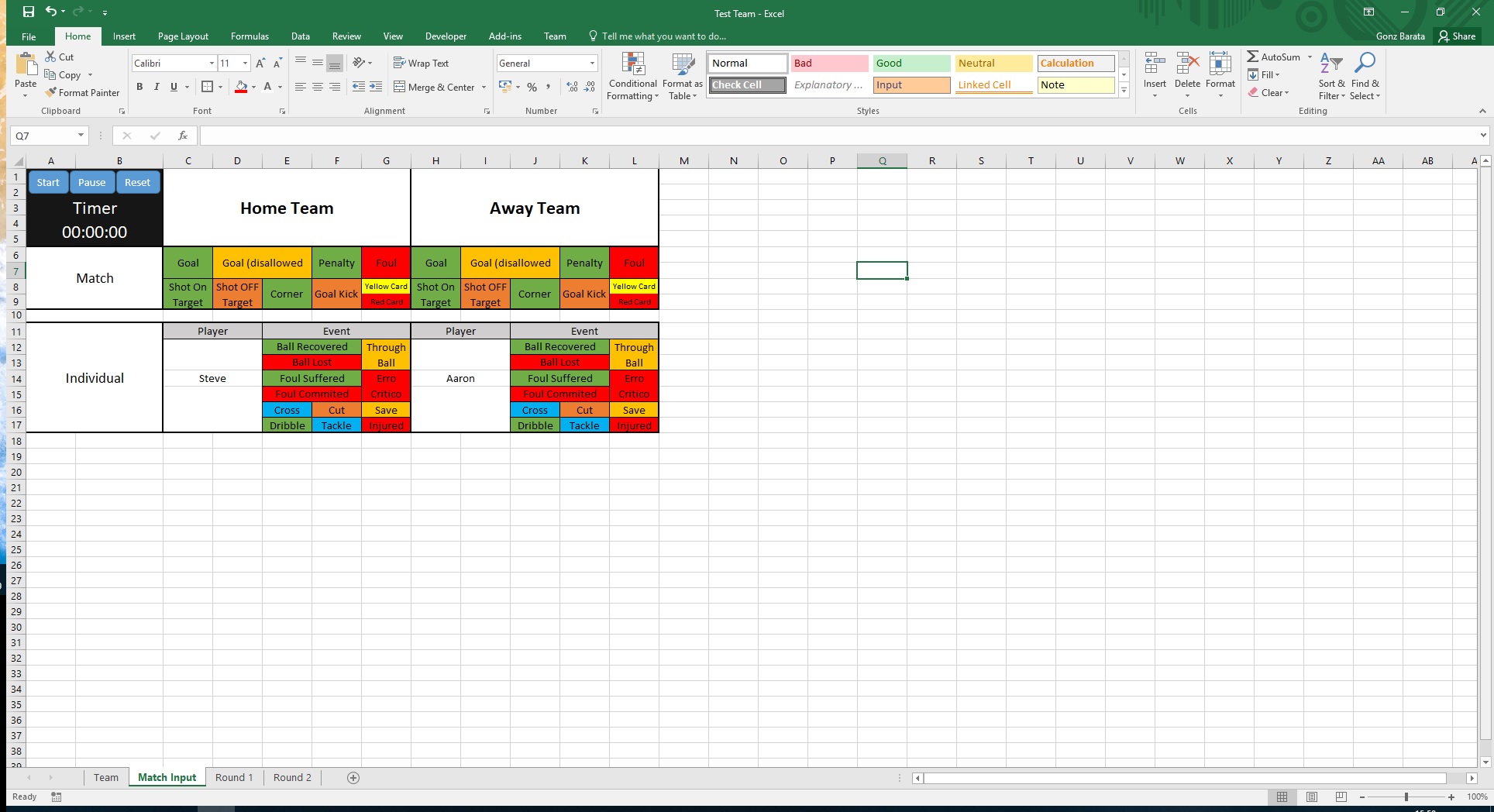 Football - Match Analysis Input - Choose player and event and register ...