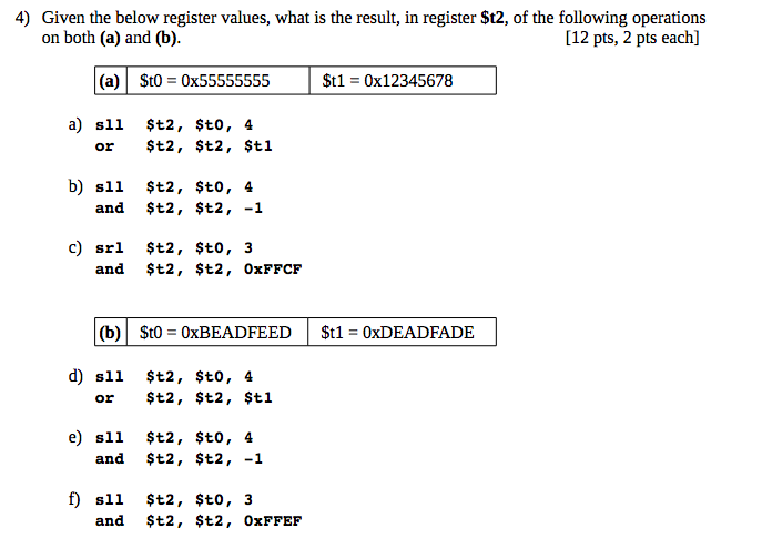 Solved 4) Given the below register values, what is the | Chegg.com