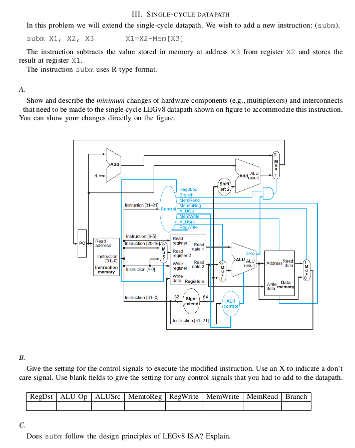 III. SINGLE-CYCLE DATAPATH In this problem we will | Chegg.com