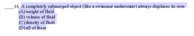 Solved 14. A completely submerged object (like a swimmer | Chegg.com