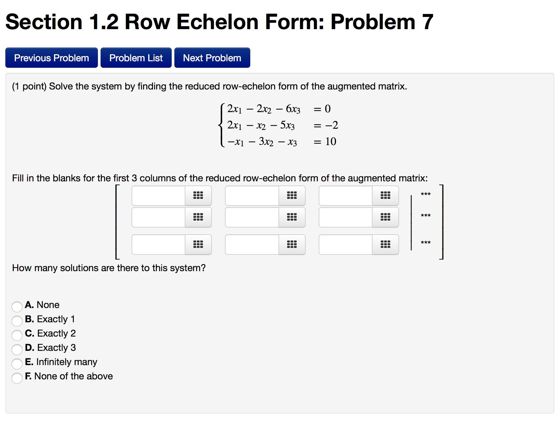 Solved Section 1.2 Row Echelon Form: Problem 7 Previous | Chegg.com