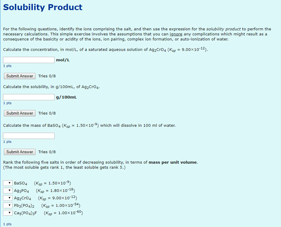 Solved Solubility Product For the following questions, | Chegg.com