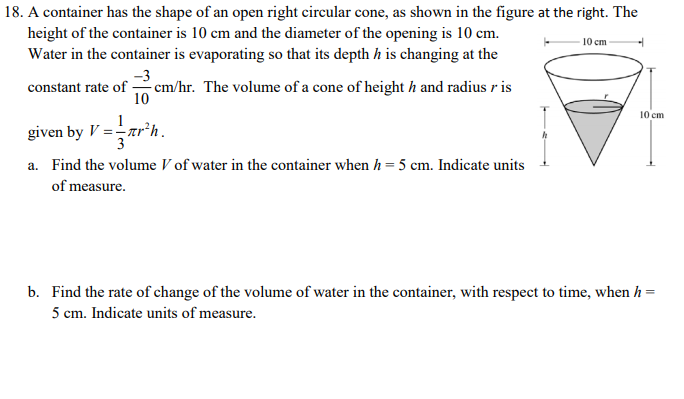 Solved 18. A container has the shape of an open right | Chegg.com