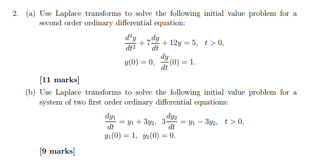Solved 2. (a) Use Laplace transforms to solve the following | Chegg.com