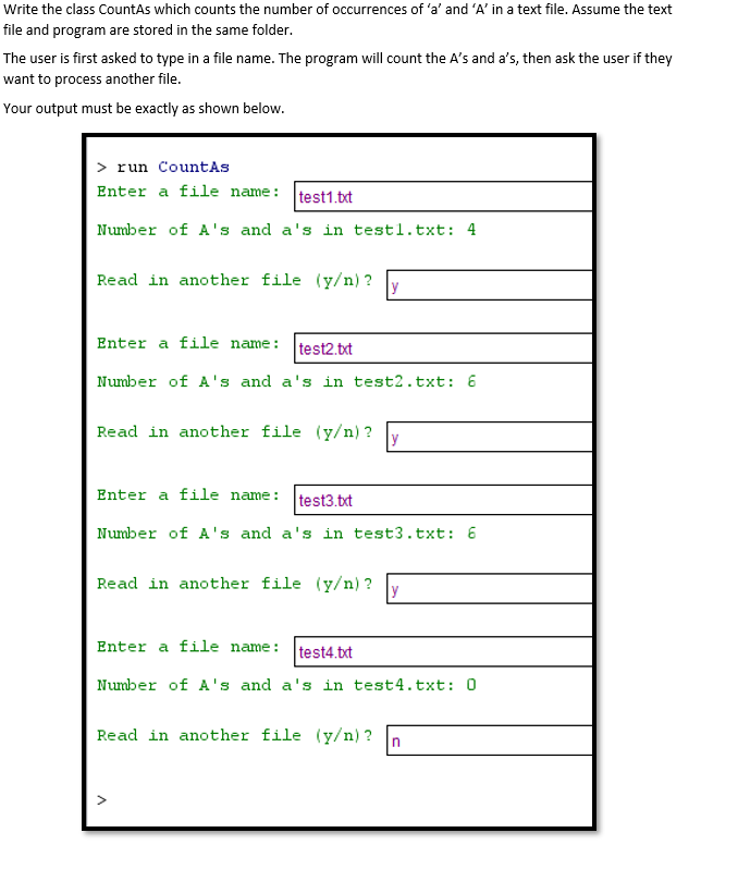 Solved Write the class CountAs which counts the number of | Chegg.com