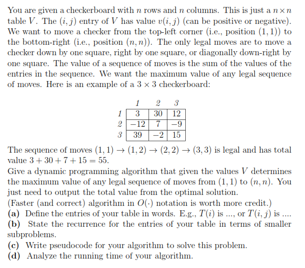 Solved You are given a checkerboard with n rows and n | Chegg.com