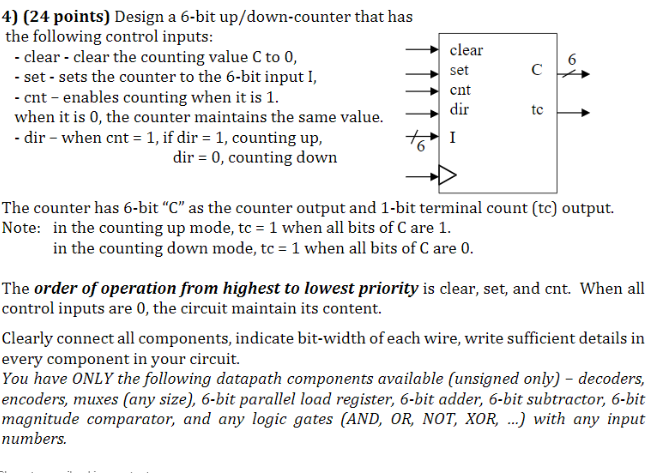 Solved clear set 4) (24 points) Design a 6-bit | Chegg.com