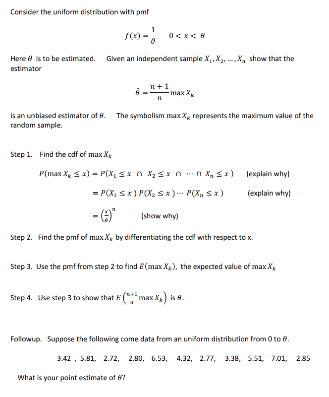 Solved Consider the uniform distribution with pmf f(x) = 0 | Chegg.com