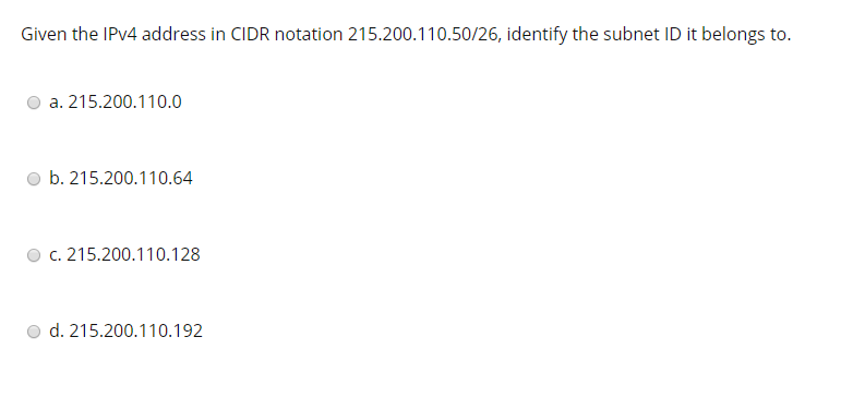 Solved Which of the following is a class B IPv4 address? O | Chegg.com