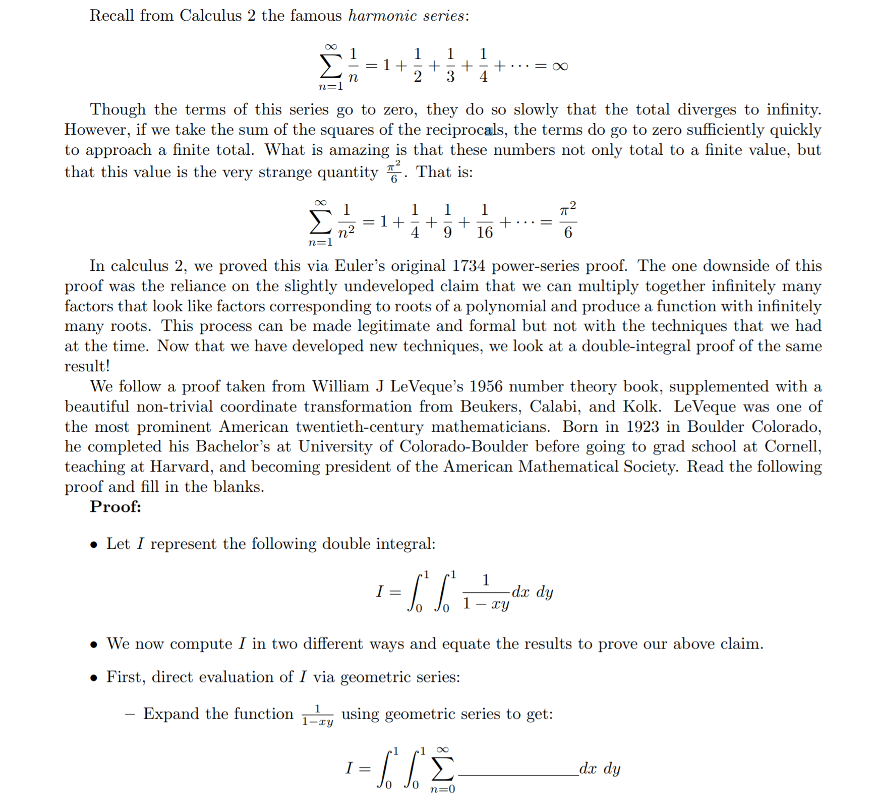 Solved Recall from Calculus 2 the famous harmonic series: | Chegg.com
