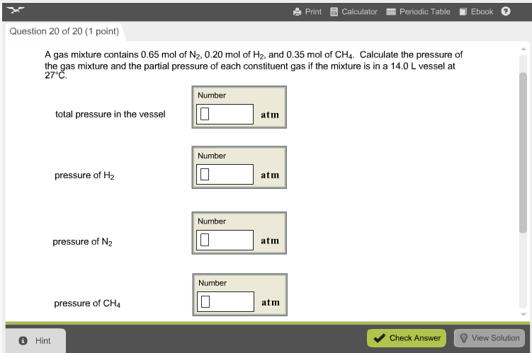 Solved A gas mixture contains 0.65 mol of N2, 0.20 mol of | Chegg.com