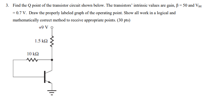 Solved 3. Find the Q point of the transistor circuit shown | Chegg.com