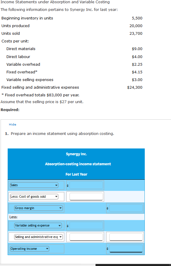 Solved Income Statements under Absorption and Variable | Chegg.com