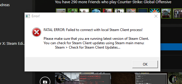 Failed to connected with local Steam Client process! : r/Steam