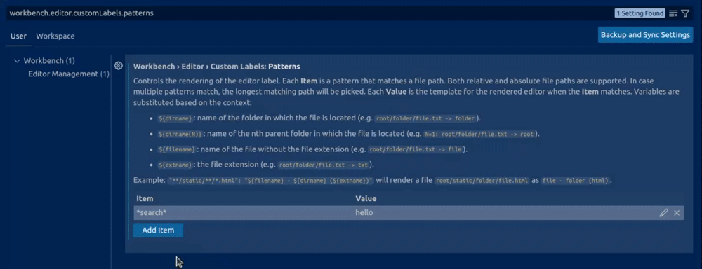 Can add empty entry for patterns in settings editor · Issue #208683 · microsoft/vscode · GitHub