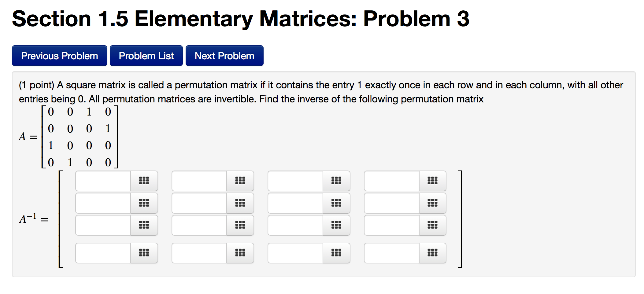 Solved Section 1.5 Elementary Matrices: Problem 3 Previous | Chegg.com