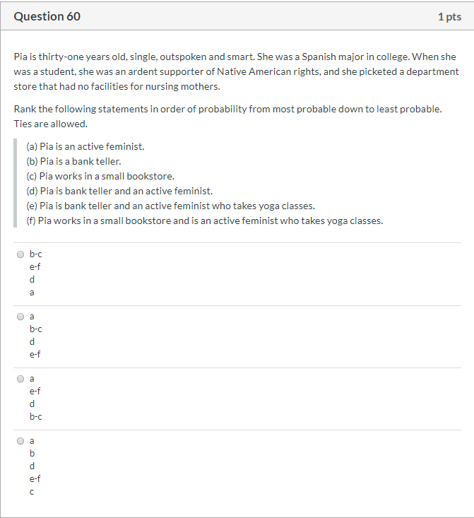 Solved Question 60 1 pts Pia is thirty-one years old, | Chegg.com
