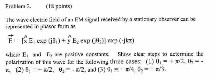 Solved Problem 2. (18 points) The wave electric field of an | Chegg.com
