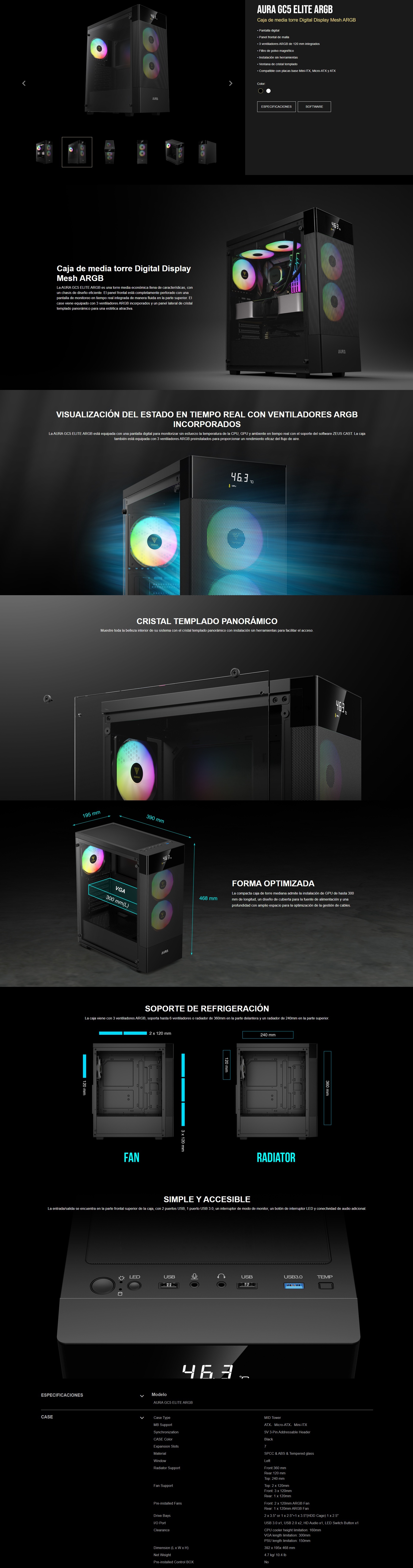 CASE GAMDIAS AURA GC5 ELITE – ARGB – TEMPERADO – NEGRO - Intelec ...