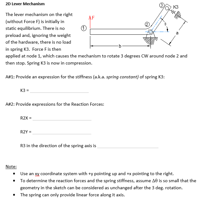 Solved 2D Lever Mechanism K3 The lever mechanism on the | Chegg.com