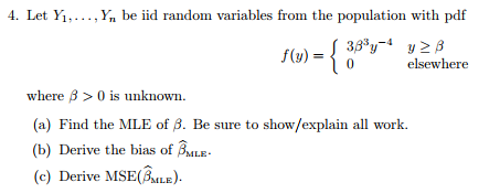 Solved 4. Let Yi,..., Yn be iid random variables from the | Chegg.com