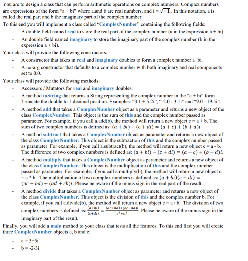 Solved You are to design a class that can perform arithmetic | Chegg.com