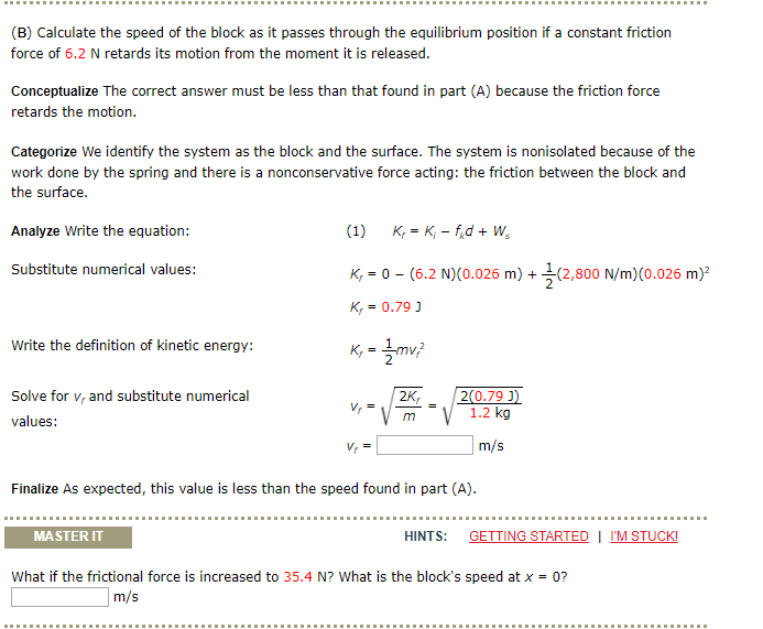 Solved Example 7.5 A Block-Spring System A block of mass 1.2 | Chegg.com