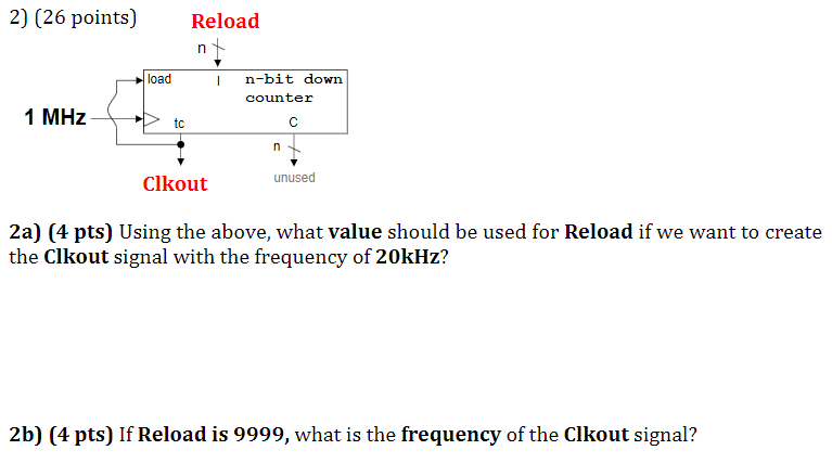Solved 2) (26 points) Reload nt I n-bit down counter 1 MHz | Chegg.com