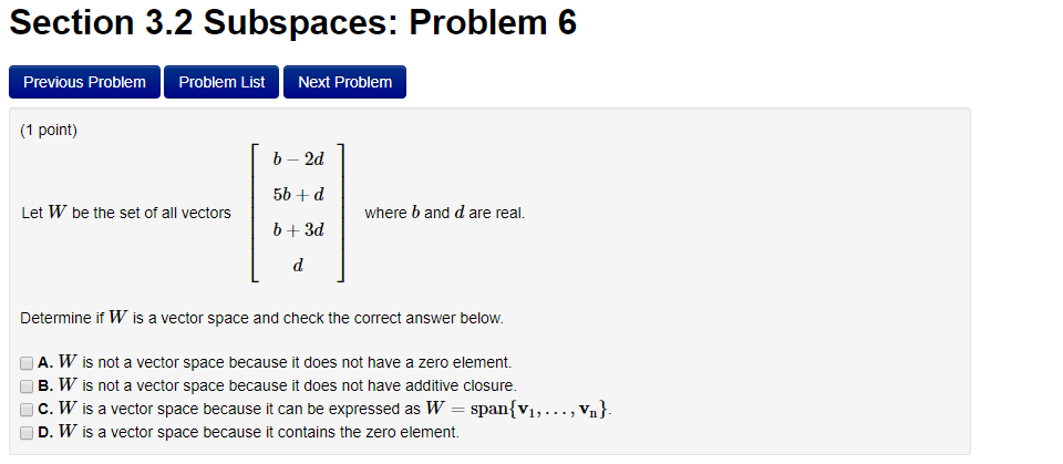 Solved Section 32 Subspaces Problem 6 Previous Problem 