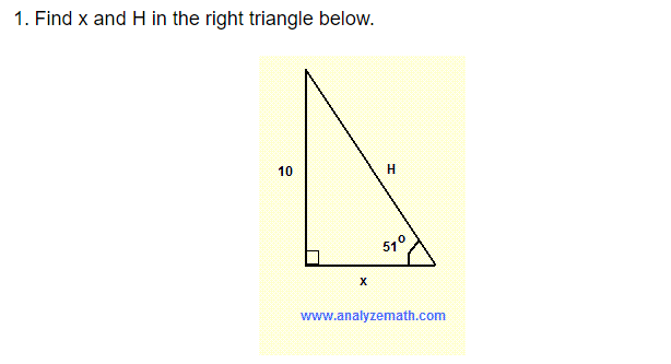 Solved 1. Find x and H in the right triangle below. 10 51 | Chegg.com