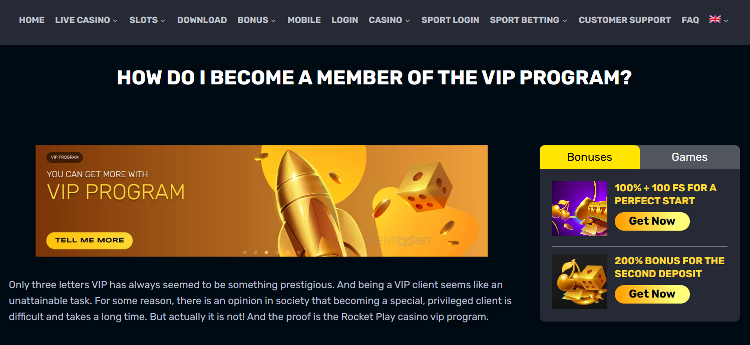 RocketPlay VIP cashback ladder with weekly return levels and progress ...