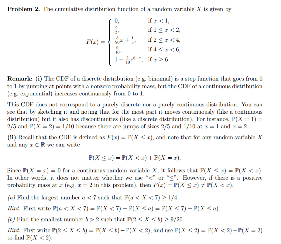 Solved The Cumulative Distribution Function Of A Random