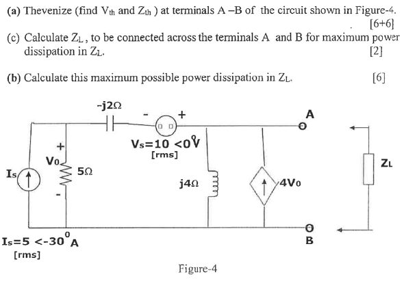 Solved (a) Thevenize (find Vth and Zth ) at terminals A-B of | Chegg.com