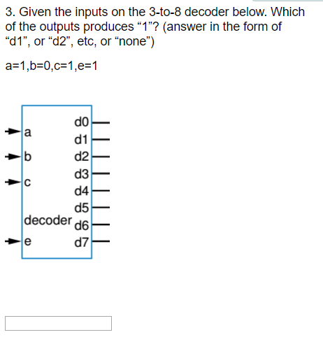 Solved 3. Given the inputs on the 3-to-8 decoder below. | Chegg.com