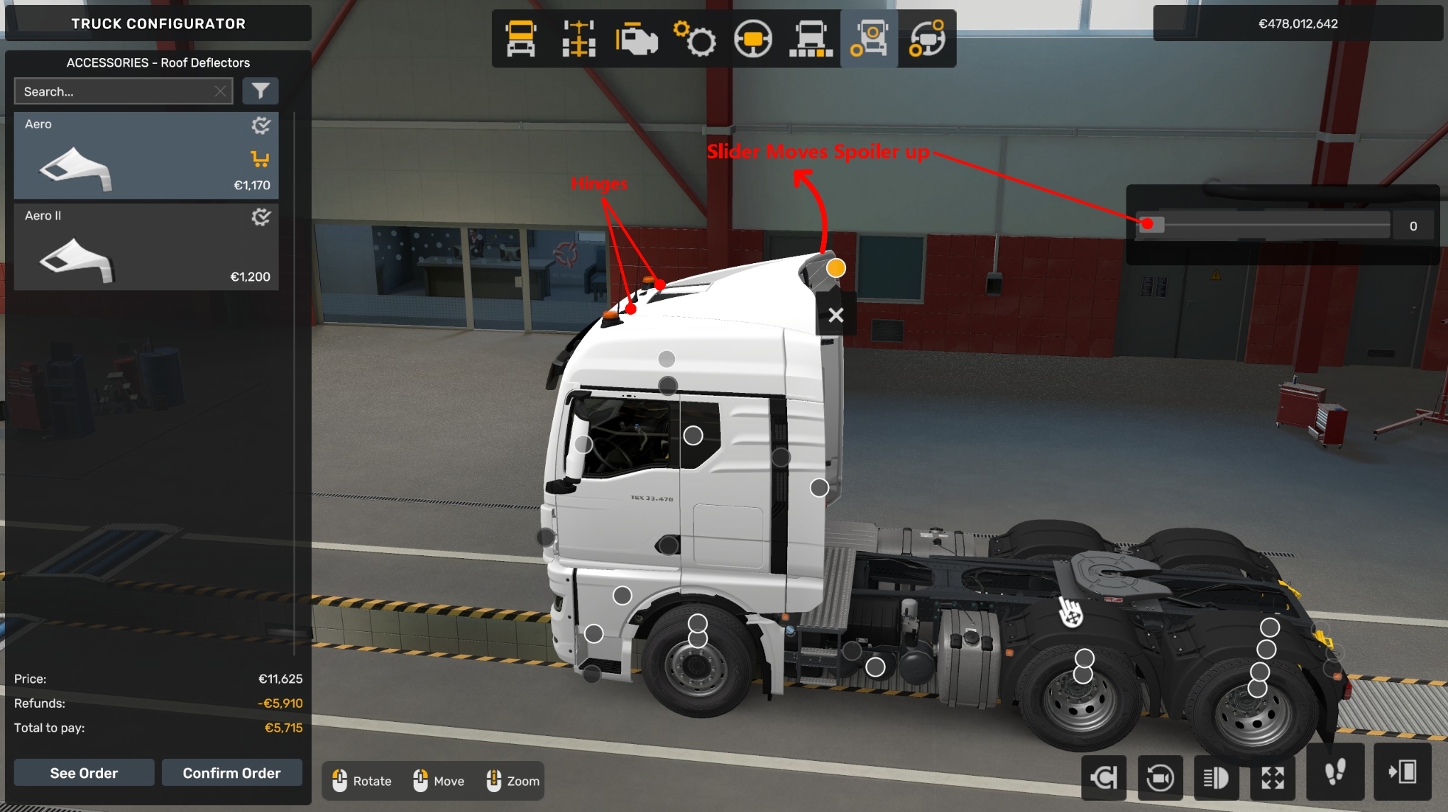 Manually adjustable roof spoiler height in garage with slider - SCS Software