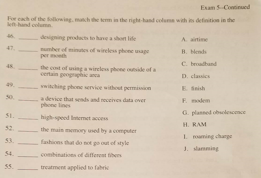 Solved For each of the following, match the term in the | Chegg.com