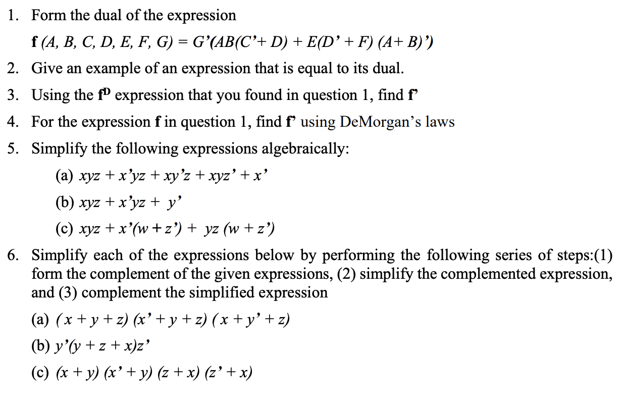 Solved 1. Form the dual of the expression f(A, B, C, D, E, | Chegg.com