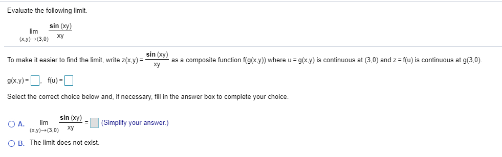 Solved Evaluate the following limit lim sin (xy) - | Chegg.com
