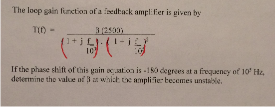 Solved The loop gain function of a feedback amplifier is | Chegg.com