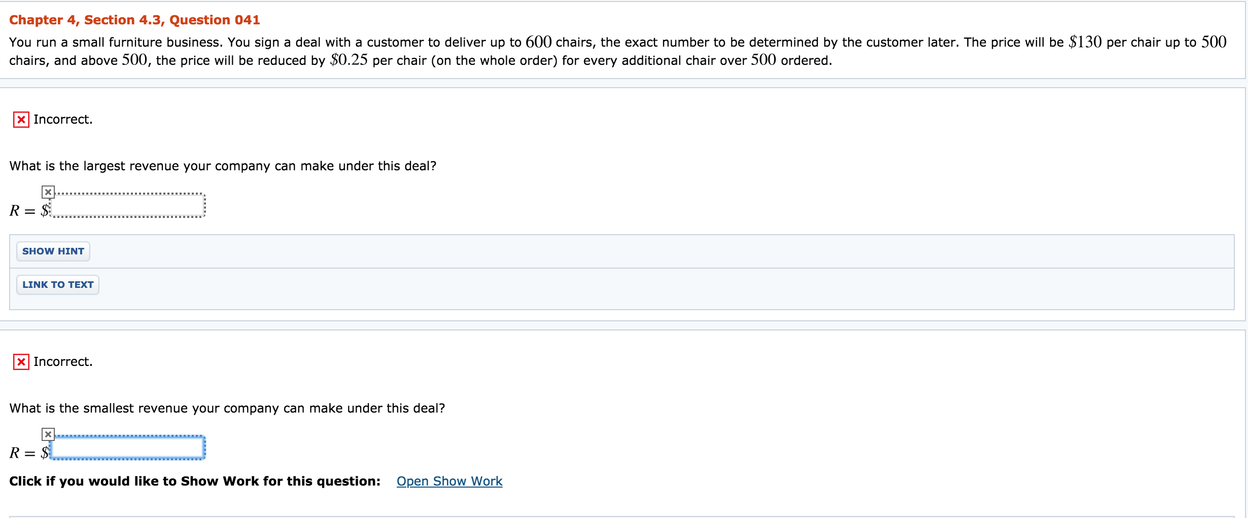Solved Chapter 4, Section 4.3, Question 041 You run a small | Chegg.com